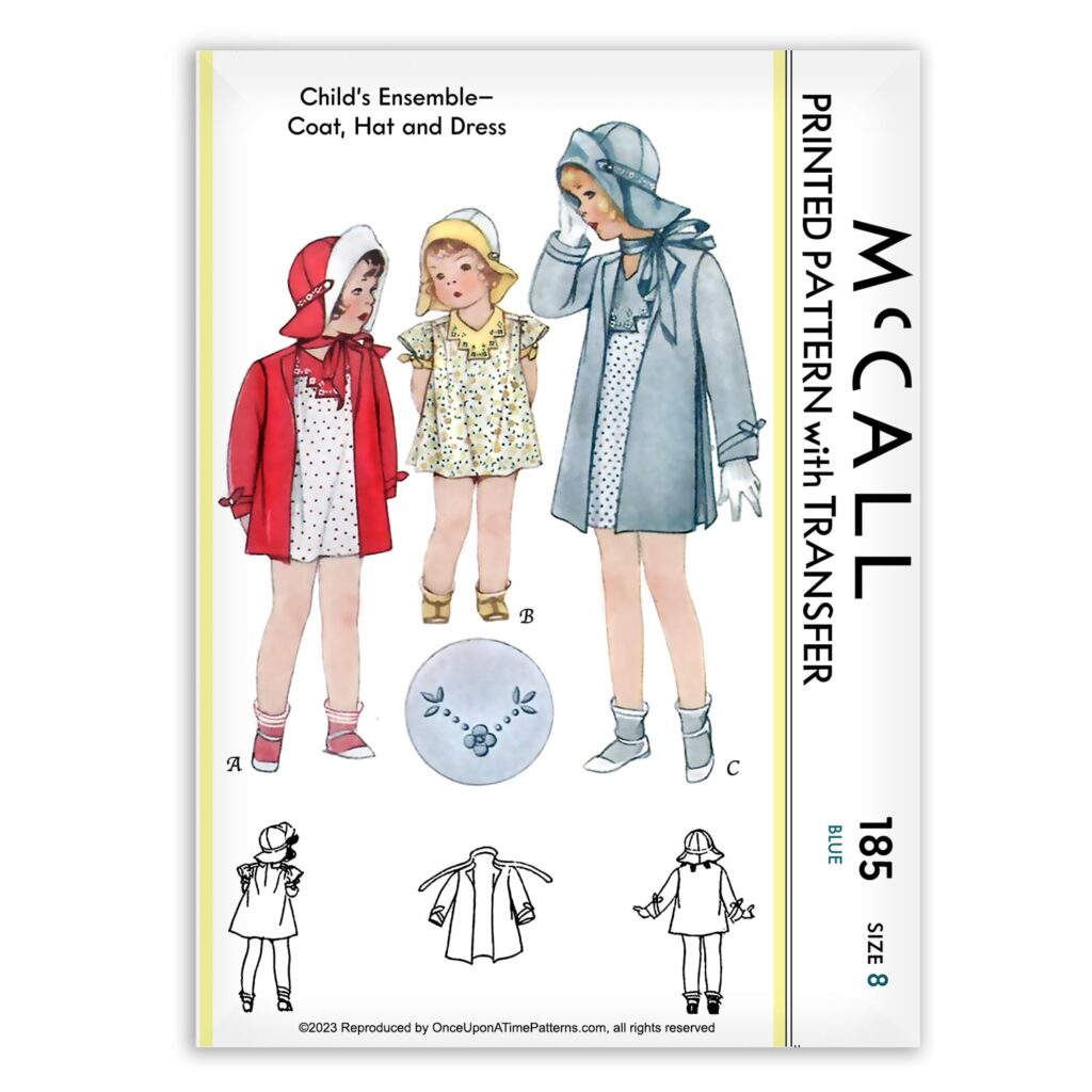 McCall 185 Child Coat Cloche Hat Shift Dress 1920s Sewing Pattern