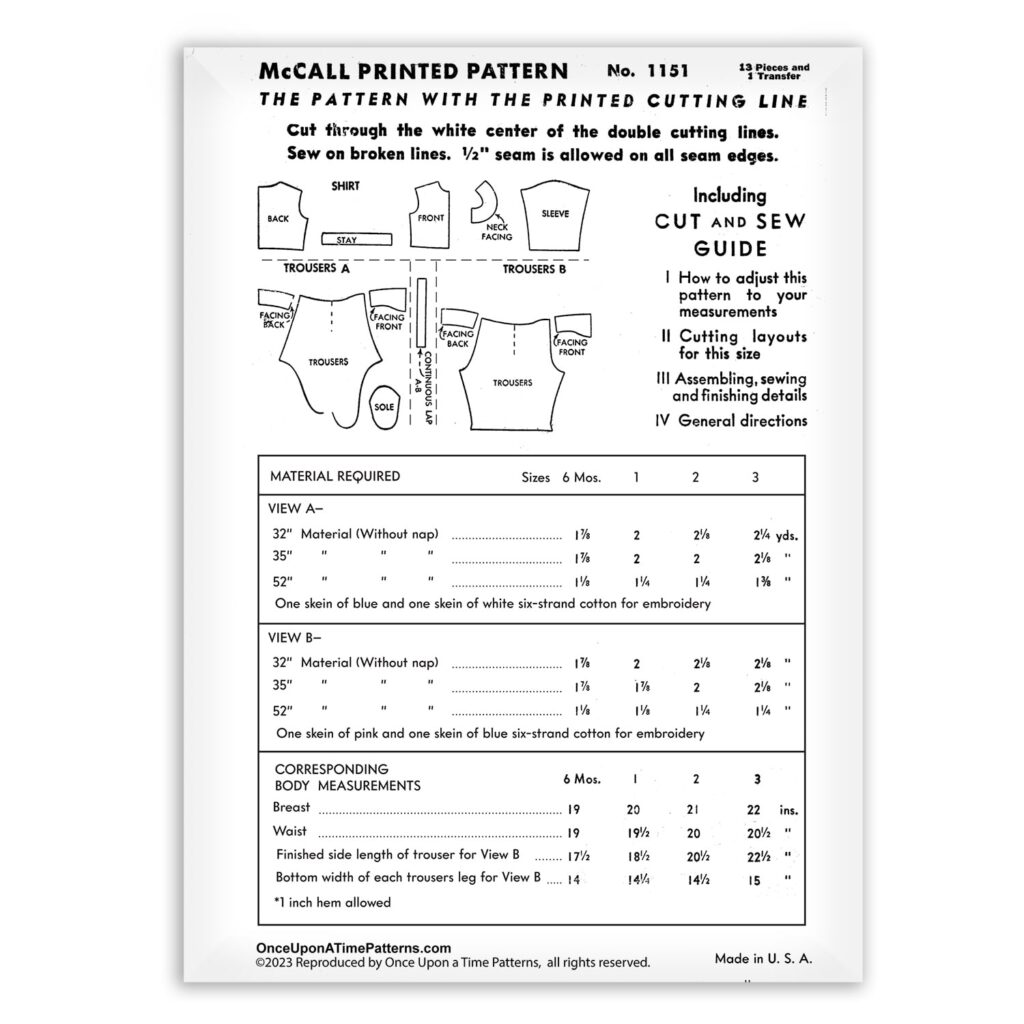 Toddlers Footed One-piece Pajamas McCall 1151 Vintage Sewing Pattern ...