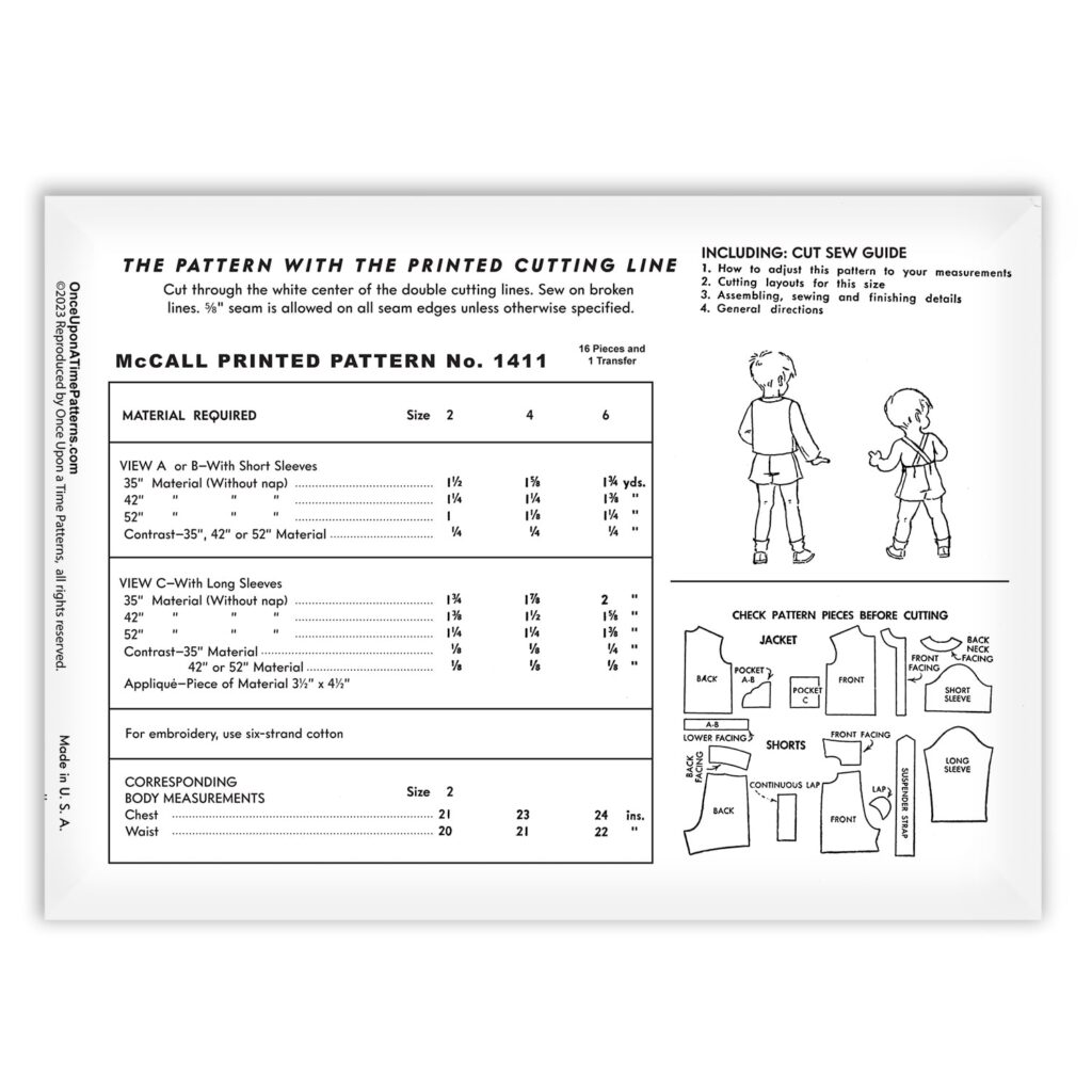 Childs Jacket and Suspender Shorts McCall 1411 Vintage Sewing Pattern ...