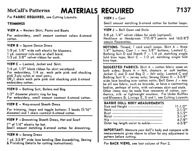 Barbie Doll and Midge McCalls 7137 Fashion Wardrobe Clothing | Vintage ...