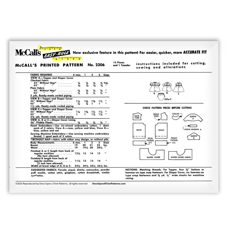 Toddlers Topper and Diaper Cover McCalls 2206 Sewing Pattern | Vintage ...