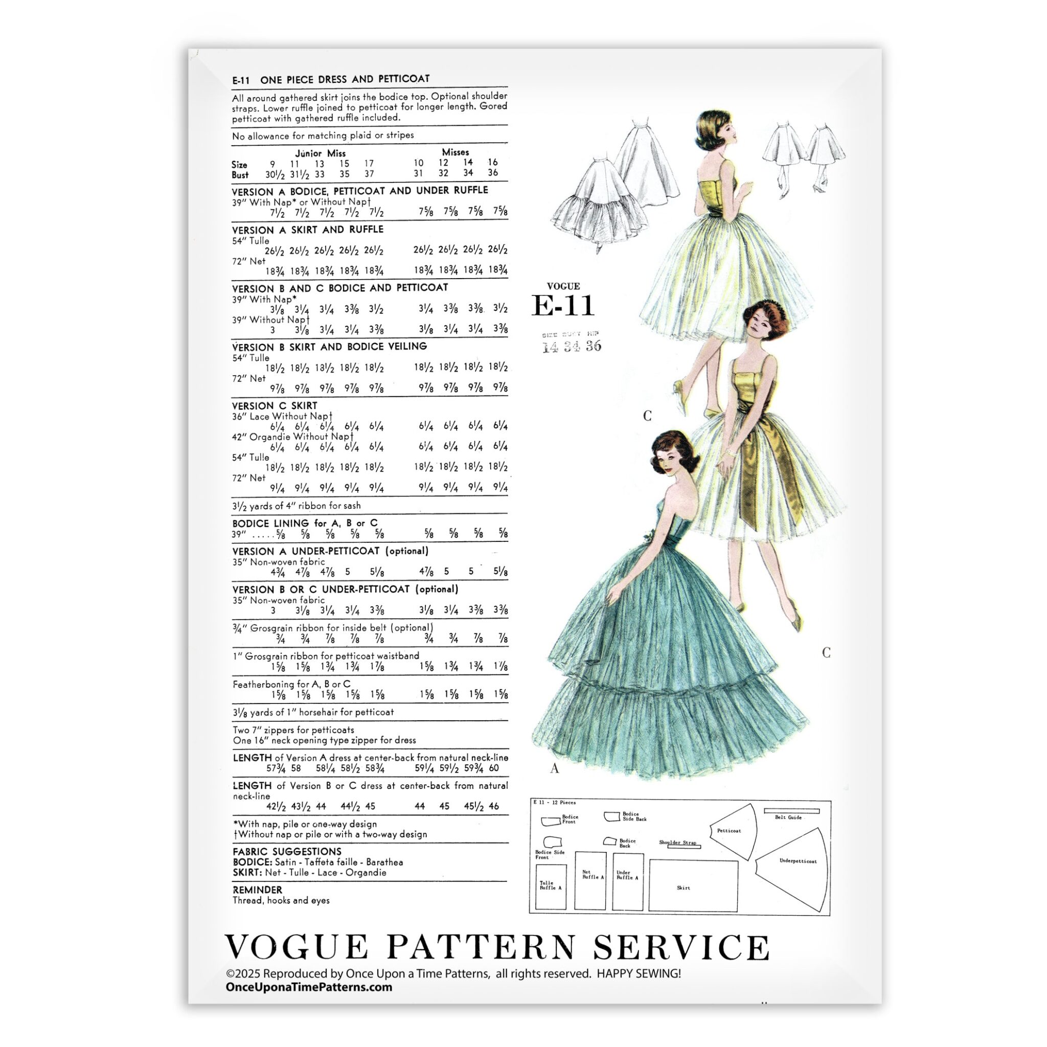 Vogue E-11 Tulle Evening Dress & Petticoat Sewing Pattern | Vintage ...