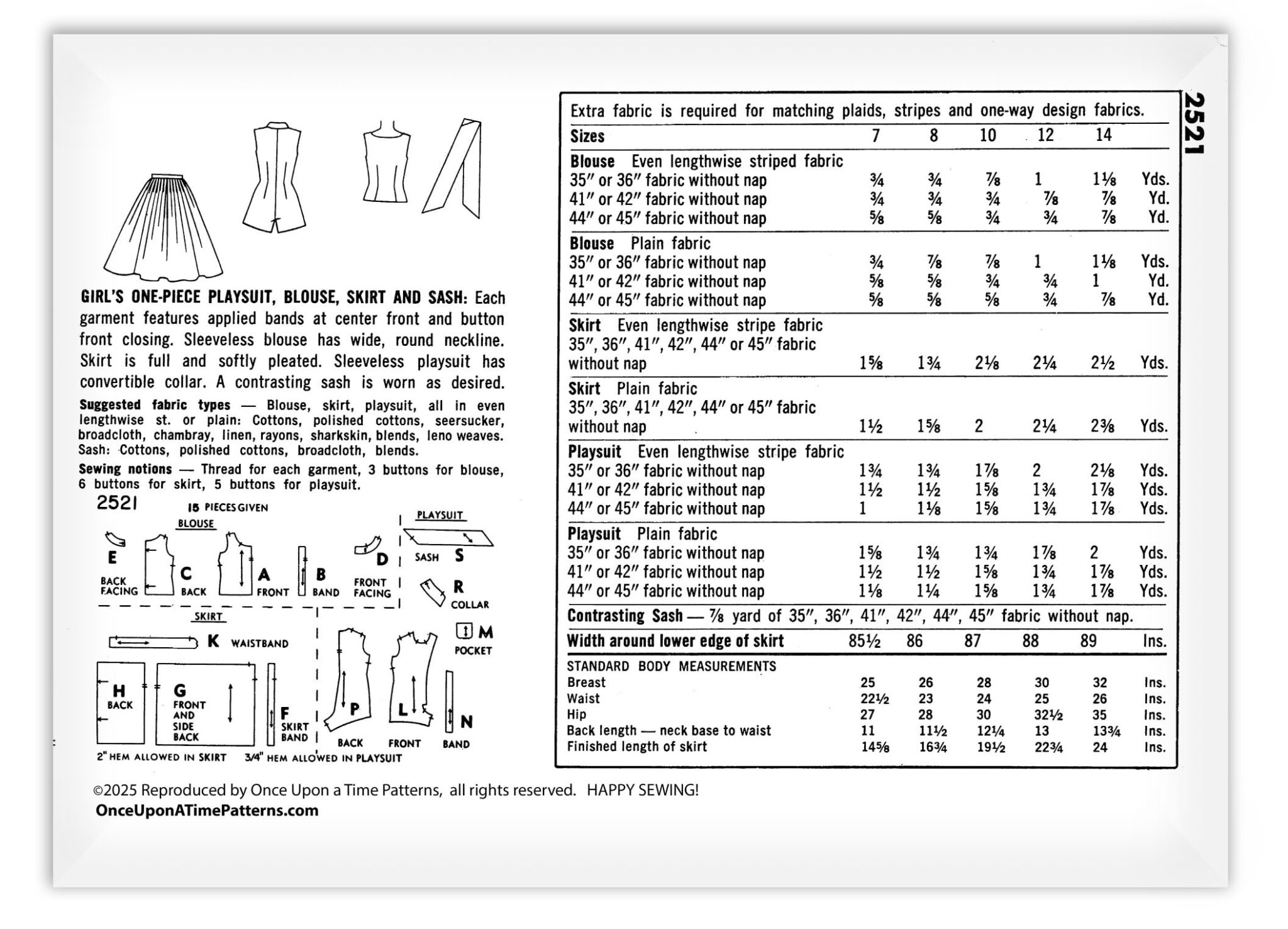 Simplicity 2521 Girls One-Piece Playsuit Vintage Sewing Pattern